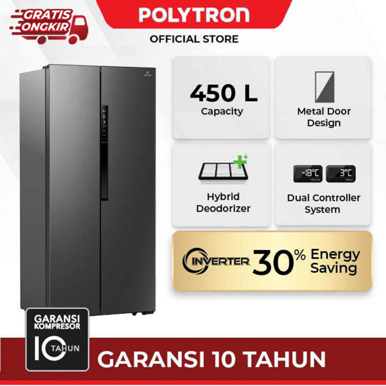 POLYTRON Kulkas 2 Pintu Side By Side 450 liter PRS 455S - Polytron Official