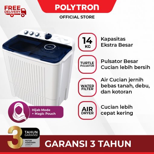 Mesin cuci POLYTRON Primadona Giant 2 tabung 14 Kg PWM 1403B - Polytron Official