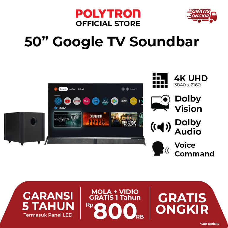 POLYTRON 4K UHD Smart Google TV 55 Inch - PLD 55UG5059 - Polytron Official