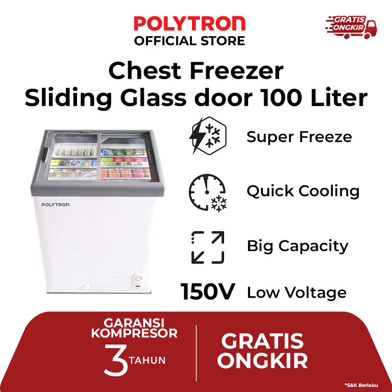 Chest Freezer Box Sliding PCF 129 - 100 Liter - Polytron Indonesia