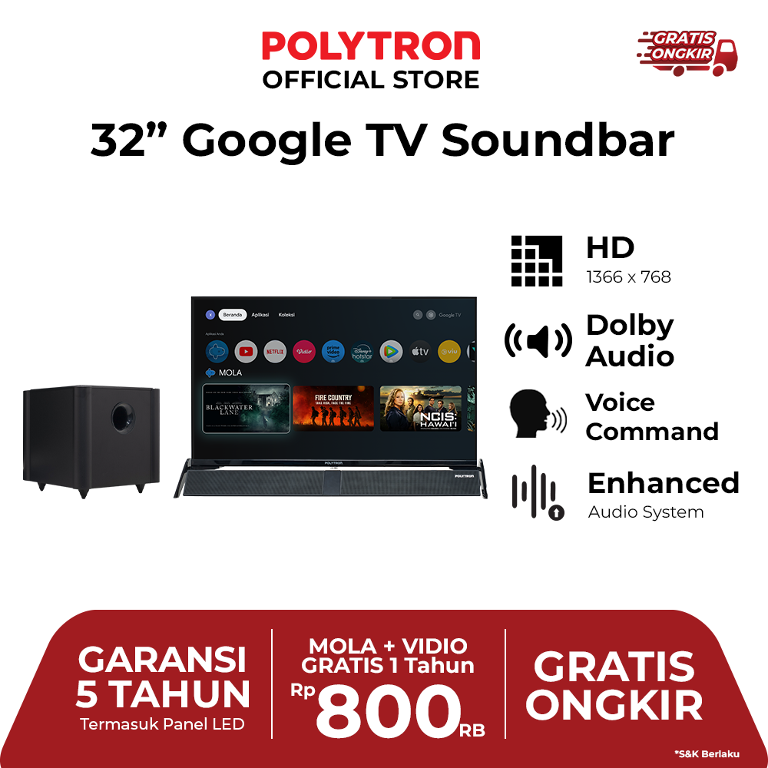 POLYTRON Smart Cinemax Google TV 32 Inch - PLD 32BG9058 Polytron Official