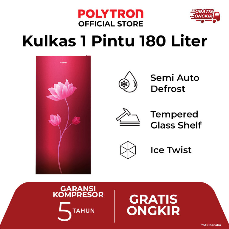 Kulkas 1 Pintu 180 Liter PRB 189R - Polytron Indonesia