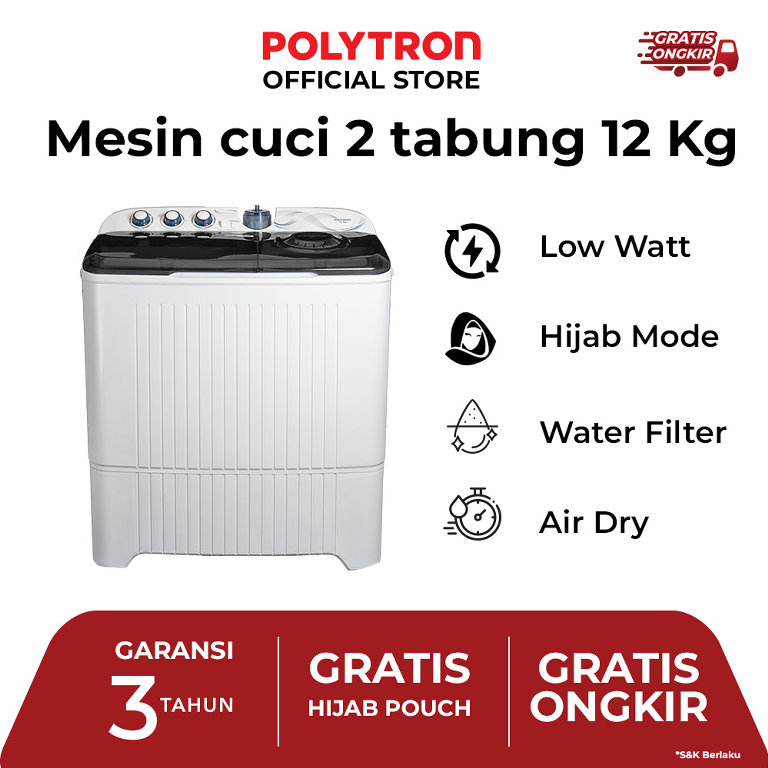 Mesin Cuci 2 Tabung 12 KG PWM 1203X - Polytron Indonesia